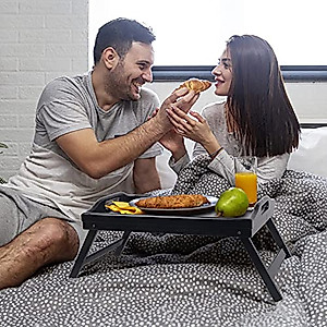 Bed Tray Folding Legs with Handles Breakfast Food Tray Table for Sofa Eating,Drawing,Platters Bamboo Serving Lap Desk Snack Tray