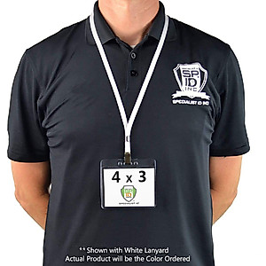 10 Pack - 4x3 Name Badge Holder with Lanyard - Clear Plastic Horizontal 4 x 3 Event Card Protector, Trade Show Ticket, Conference Nametag Holder by Specialist ID (Assorted Colors)