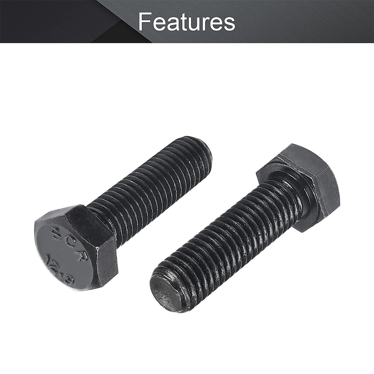 MroMax M12 Left Hand Hex Bolt M12-1.75 x 40mm Hex Head Screw Bolts Carbon Steel Fully Threaded Metric Hex Bolts Grade 12.9 Black 5Pcs