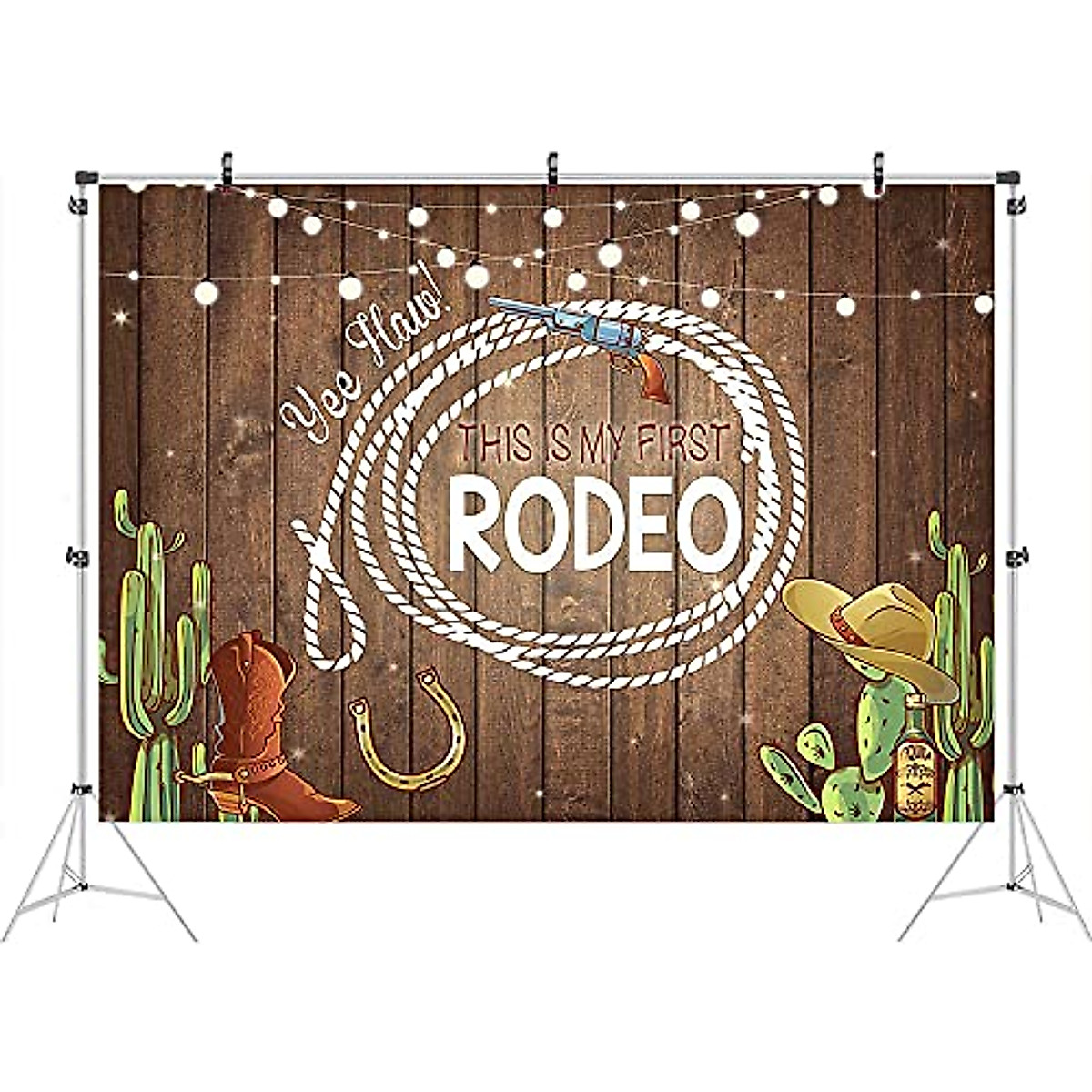 Ticuenicoa This is My First Rodeo 1st Birthday Backdrop Western Cowboy Mexican Cactus Birthday Background for Parties Rustic Wood Baby Shower Backdrops Cake Table Banner Photo Booth Props 5x3ft