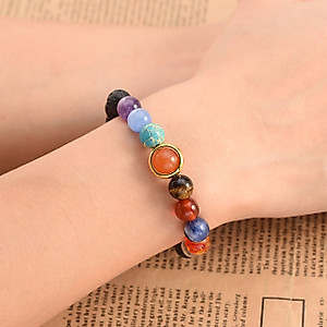 Jovivi Solar System Bracelet Universe Galaxy The Nine Planets Natural Lava Rock Beads Essentional Oil Diffuser Bracelet