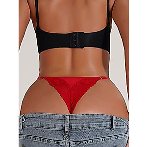 Milumia Women Sexy Cheeky Lace Panties Thongs Underwear Low Rise G-String Brief Hipster A Red Medium