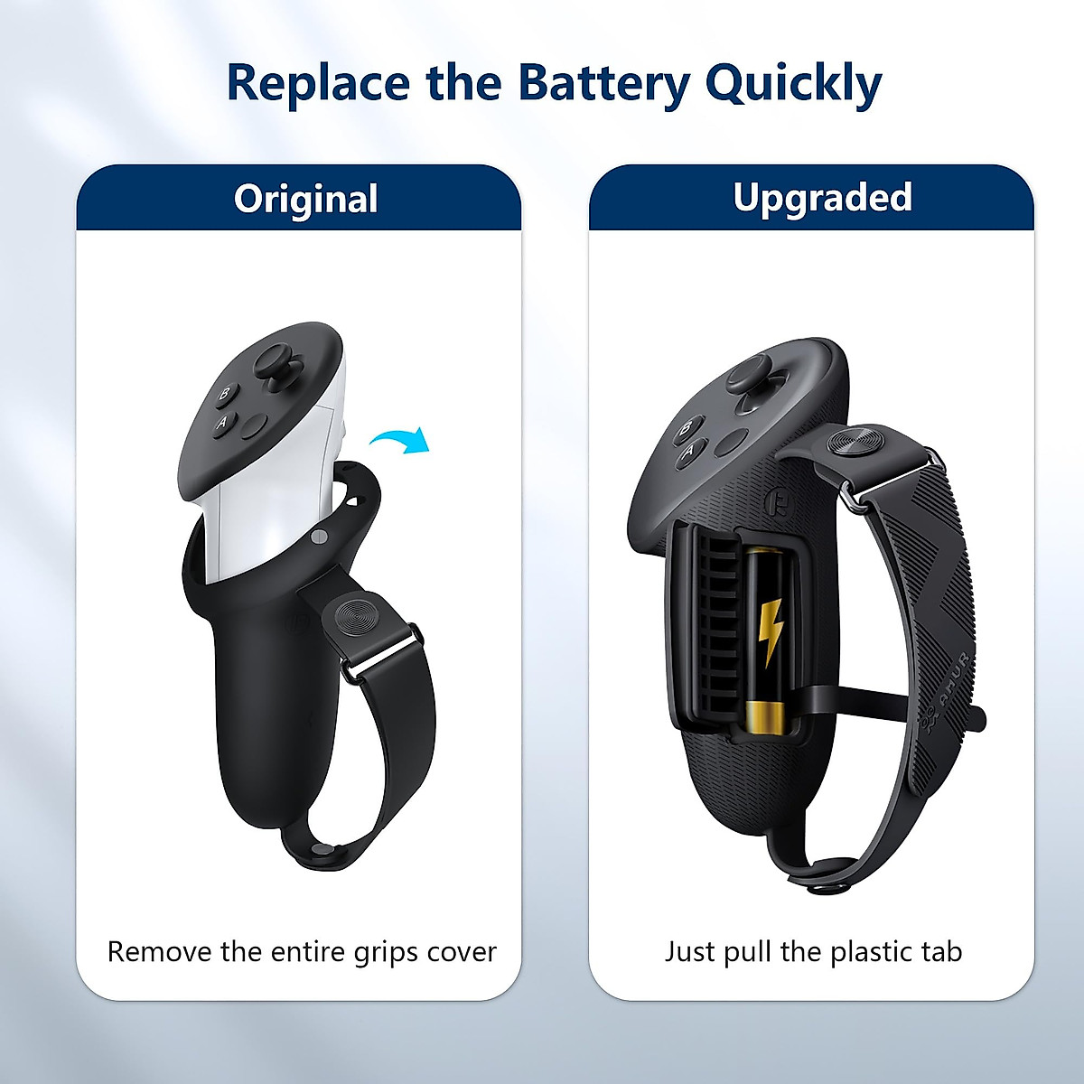 AMVR Upgraded Controller Grips Cover Compatible with Meta/Oculus Quest 3S/Quest 3 Accessories, with Battery Opening Cover and Knuckle Straps Protector