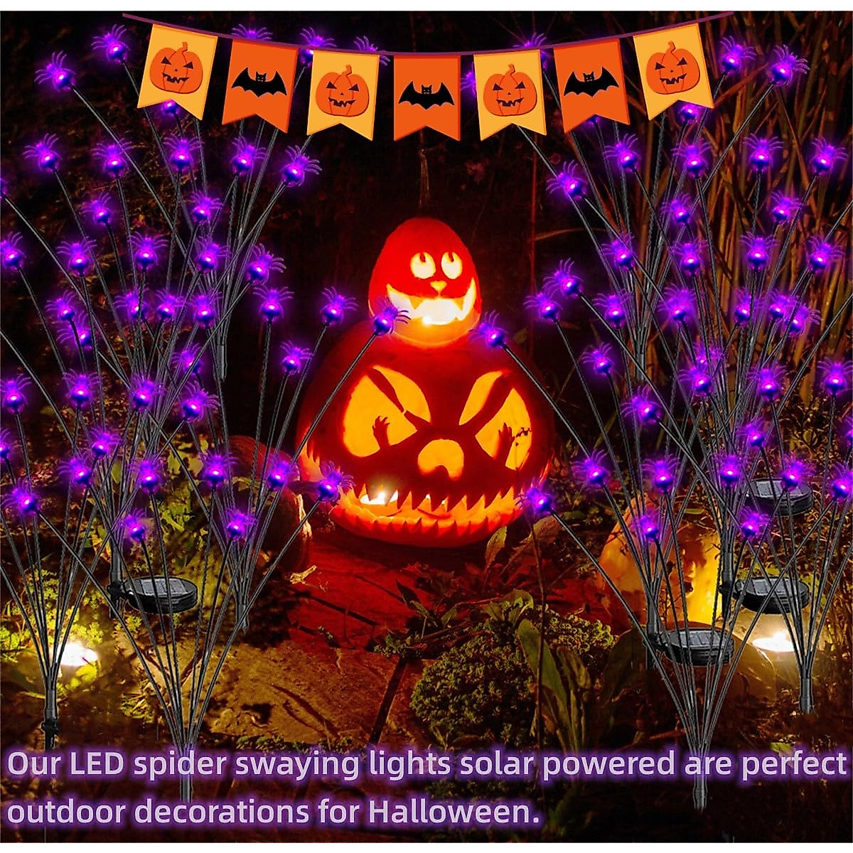 5 Pack Halloween Spider Lights Solar Powered Outdoor Waterproof, Purple Solar Swaying Firefly Lights, 2 Modes 40-LED Solar Garden Lights, Halloween Decorative Stake Pathway Lights Firefly Lights