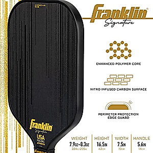 Franklin Sports Pro Pickleball Paddles - Signature Series Carbon Fiber Pickleball Paddle - USA Pickleball (USAPA) Approved Tournament Pickleball Paddle - 17mm Polypropylene Core Pro Racket - Black