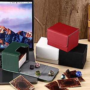 Yookeer 4 Pieces Leather Deck Card Boxes Cards Deck Game Box for Collectible Playing Card Box Compatible with MTG Commander(Black, White, Red, Green,Horizontal)