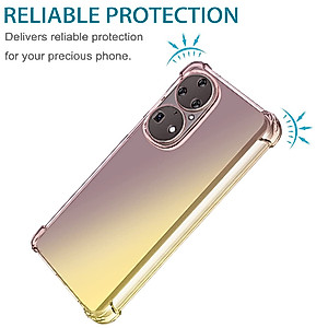 Vokuha for Huawei P50 Pro Case, JAD-AL50 JAD-LX9 Case with Tempered Glass Screen Protector,Cute Clear Gradient Slim Shockproof TPU Back Phone Protective Cover for Huawei P50 Pro (Black/Gold)