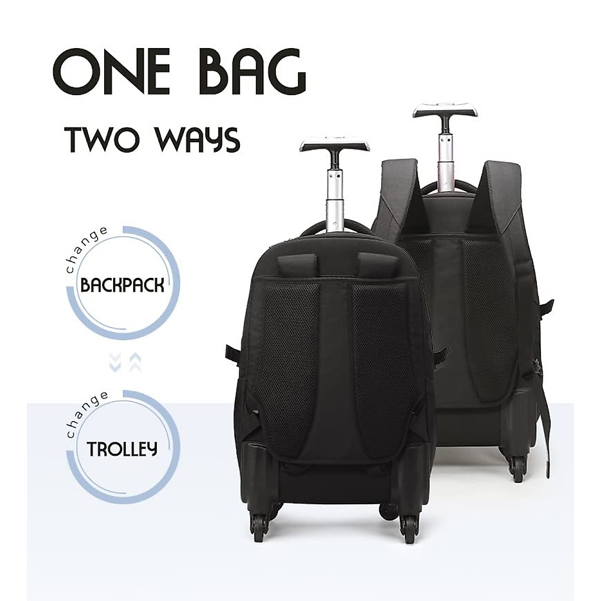 AOPMGOE AOKING 20/22″Water Resistant Rolling Wheeled Backpack Laptop Compartment Bag(22 inch, Black)