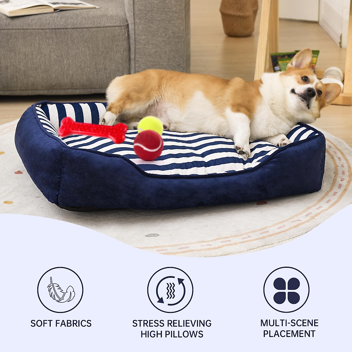 LinkRomat Dog Beds Large Sized Dog with Cushion, Extra Large Dog Bed Removable Washable & Waterproof Dog Bed, Indestructible Chew Proof Dog Bed Suit Medium & Large Dog, M, 35" L X 27" W X 6" Th