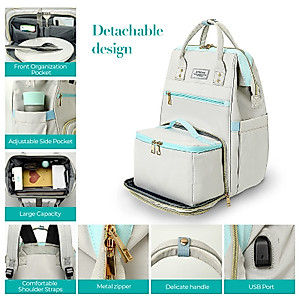 Lunch Backpack for Women, 15.6 Inch Laptop Backpack with USB Port, Stylish School Backpack Teacher Nurse Work Bag with Insulated Cooler Lunch Box for Women Men/Girls/ Business/Travel,Grey Blue