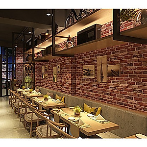 Akywall Red Brick Wallpaper Peel and Stick Realistic Distressed Textured Rock Stone Self Adhesive Contact Paper Embossed Vintage Removable Vinyl Wall Paper Faux Brick Look Wall Covering 118inch