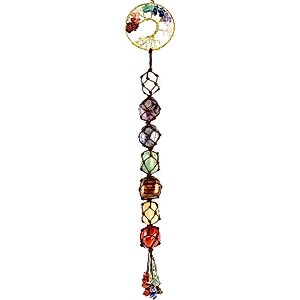 Thegiftstore Tree of Life Chakra Stones Healing Crystals Feng Shui Hanging Ornament 7 Chakra Wall Ornament Meditation Hanging Car Ornament Window Ornament for Home Decor Christmas Tree Decor