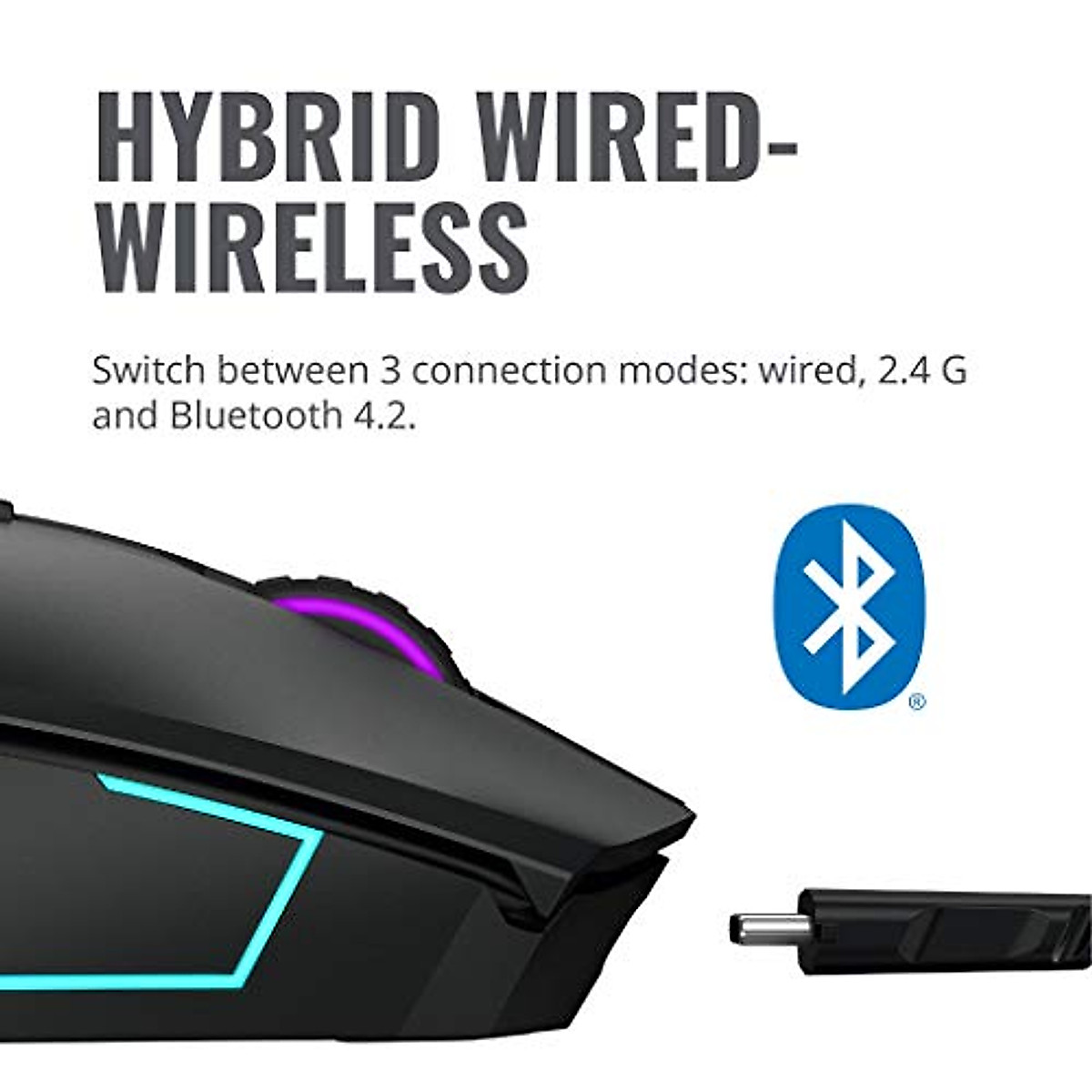 Cooler Master MM831 Gaming Mouse with 32000 DPI adjustable via software, 2.4GHz and Bluetooth Wireless, PBT Buttons, and Qi Charging Support