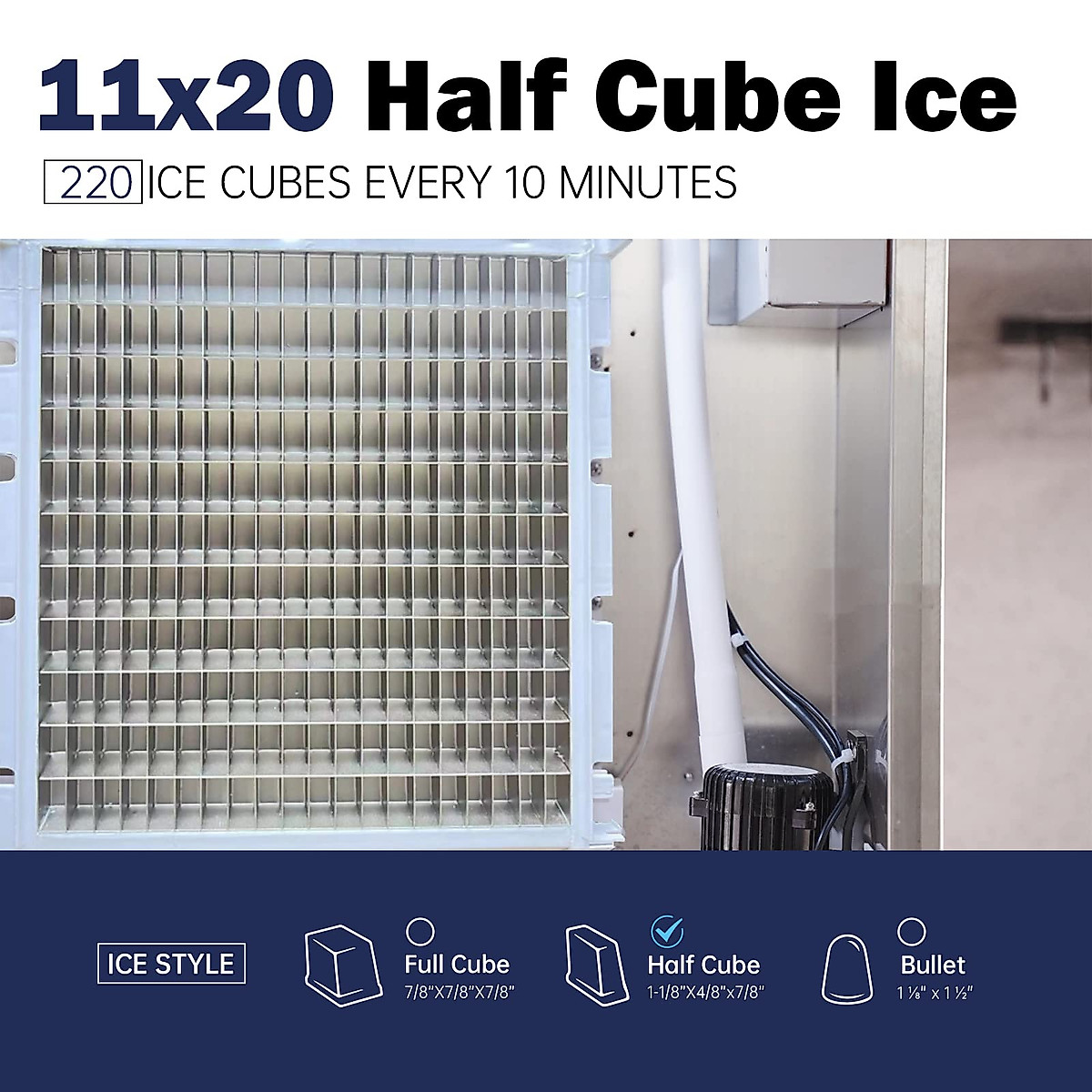 22" Commercial Ice Maker Machine 600LBS/24H with 350LBS Storage Bin, 990W SECOP Compressor, 220 Half Cube Ice Ready in 8-15 min, Air Cooled, Industrial Ice Machine for Business