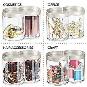 mDesign Plastic Canister Jar Organizer Set with Storage Lid - Home Decor Holder for Bathroom/Restroom Vanity Countertop, Cabinet - Holds Cotton Balls, Soap, Lumiere Collection, Clear/Matte Satin