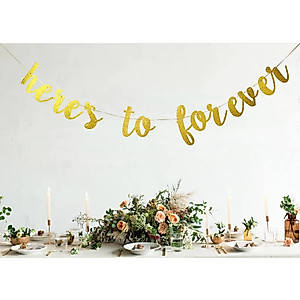 Wedding Engagement Banner - Here's To Forever, Gold Glittery Bridal Shower Party Decors, Bride to Be Photo Prop Sign