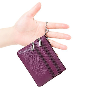 Women's Genuine Leather Coin Purse Mini Pouch Change Wallet with Keychain,purple