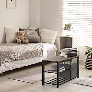 Simple Houseware 2 Tier Wood Top Shoes Bench, Rustic Brown