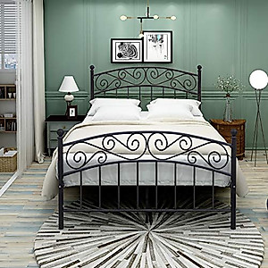 DUMEE Queen Bed Frame with Headboard and Footboard Metal Platform Bed Frame Queen Size No Box Spring Needed, Queen Textured Black