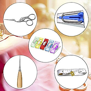 Neo LOONS Bias Tape Maker Set, Sewing Fabric Bias Tape Maker Tool Kit 6MM 9mm 12MM 18MM 25MM with 5 Pieces Cloth Clips, Awl, Sewing Craft Scissor & Soft Tape Measure Tool for Quilt Binding