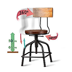 Topower Farmhouse Kitchen Stool, Industrial Counter Stool, Kitchen Deco Round Seat Standard Height Adjustable Swivel Bar Stools with Backrest Indoor House Design Wood Backrest Black Set of 2