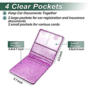 Teoenix Car Registration and Insurance Holder, Automotive Glove Box Car Organizer Men Women Wallet Accessories Case for Cards, Essential Documents, Driver License - Bling Purple