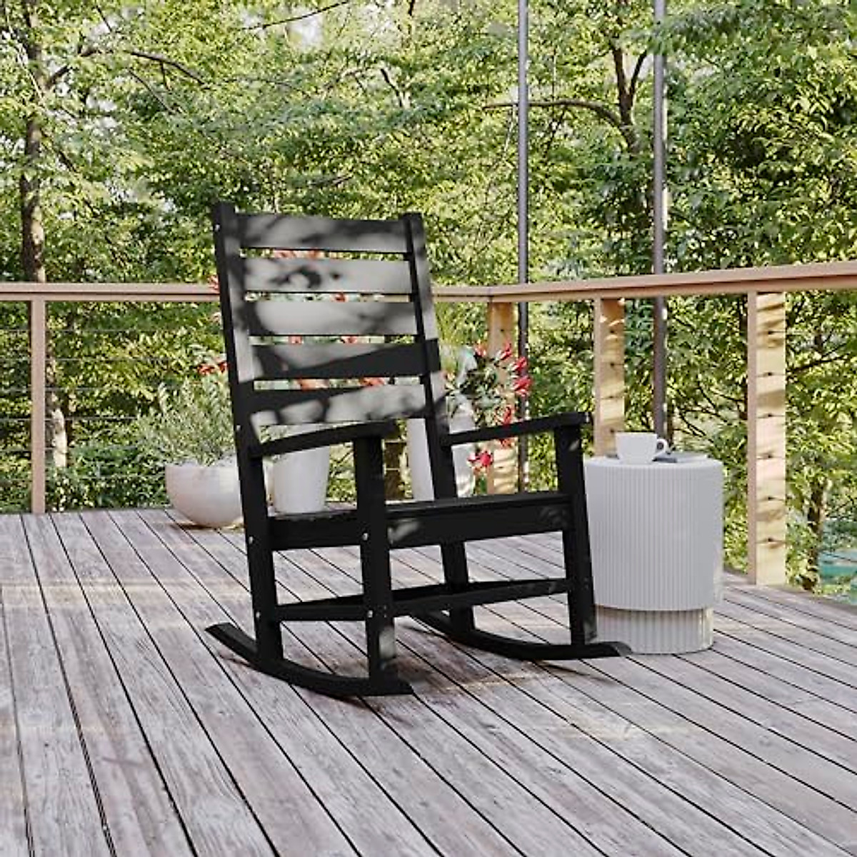 Flash Furniture Manchester Commercial Grade Outdoor Rocking Chair, All-Weather HDPE Indoor/Outdoor Rocker, Black
