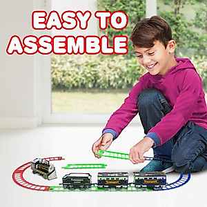 ArtCreativity Train Set for Kids, Battery-Operated Toy Train with 4 Cars and Tracks, Durable Plastic, Cute Christmas Holiday Train for Under The Tree, Great Gift Idea for Boys and Girls