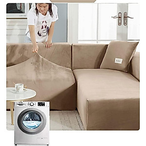 EFELIM Velvet L Shape Couch Cover Sectional Sofa Slipcover, Stretch 1 2 3 Seat Sofa Covers Soft Chaise Cover Furniture Protector for Dogs Pets (Blue,L Shape:4 Seater+3 Seater)