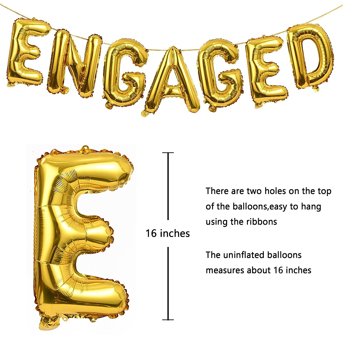 SHUNTAI 16 inch Engaged Balloons Gold Letters Banner Ring Balloon Marriage Wedding Bridal Shower Engagement Party Decorations and Supplies (Gold Theme)