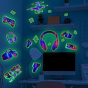 3D Glow in The Dark Game Wall Decal Gamer Boy Wall Stickers Video Game Controller Wall Decor for Boys Room Kids Bedroom Home Playroom Decoration