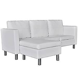 ULUYYUC Sectional Sofa,L-Shaped Leather Parlor Sofa Modern Sofa Guest Sofa with Chaise Suitable for Living Room Apartment Home Office 3-Seater Artificial Leather White