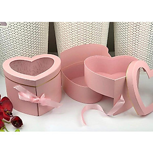 UNIKPACKAGING Premium Quality Heart Shaped Flower Box, Gift Boxes for Luxury Flower and Gift Arrangements, with Lids, Size 9x8x6.5, for Luxury Style Flower Arrangements (Pink)