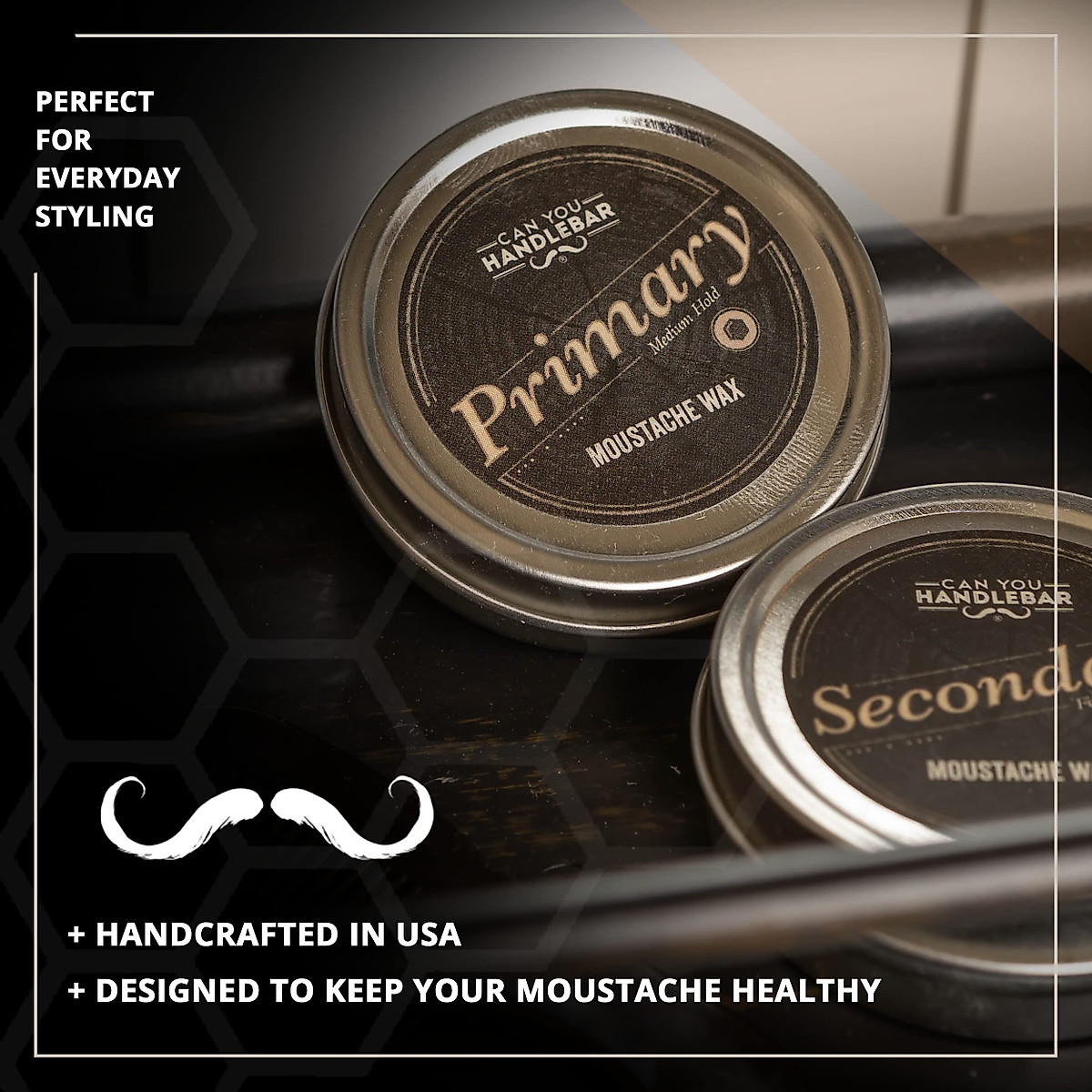 Can You Handlebar Moustache Wax for Men, Medium Hold Styling Balm, Unscented Natural Beeswax, Grooming Products, 1 oz Tin Each