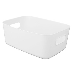 Plastic Basket, Large Capacity Multi Use Storage Basket Rectangular Cabinet Organizer with Handle for Home Office Organization and Storage White