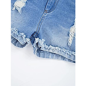 easyforever Girls Denim Shorts Stretch High Waisted Jeans Ripped Raw Hem Denim Shorts Cut Off Hot Pants with Pockets Light Blue 6 Years