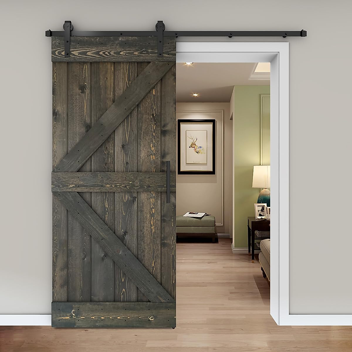 Sliding Barn Door 30 in x 84 in, Made-in-USA, Customizable Solid Wood Barn Door Included 5.25ft Hardware Kit and Pull Handle, Easy Assembly Dark Walnut, British K Series