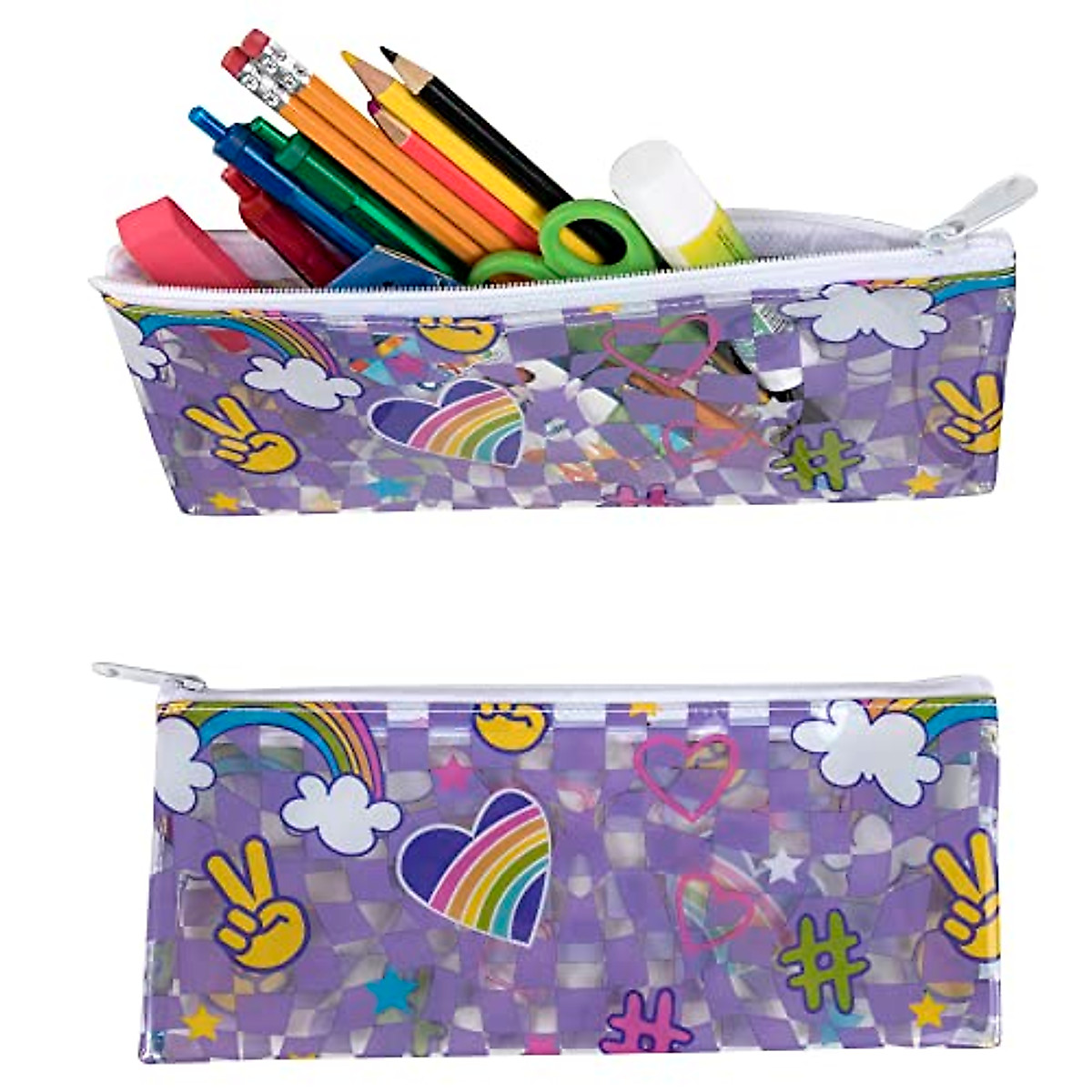 Trail maker 17 Inch Backpack with Side Pockets Backpack and Pencil Case Set for Women (Vintage Vibe Emojis)