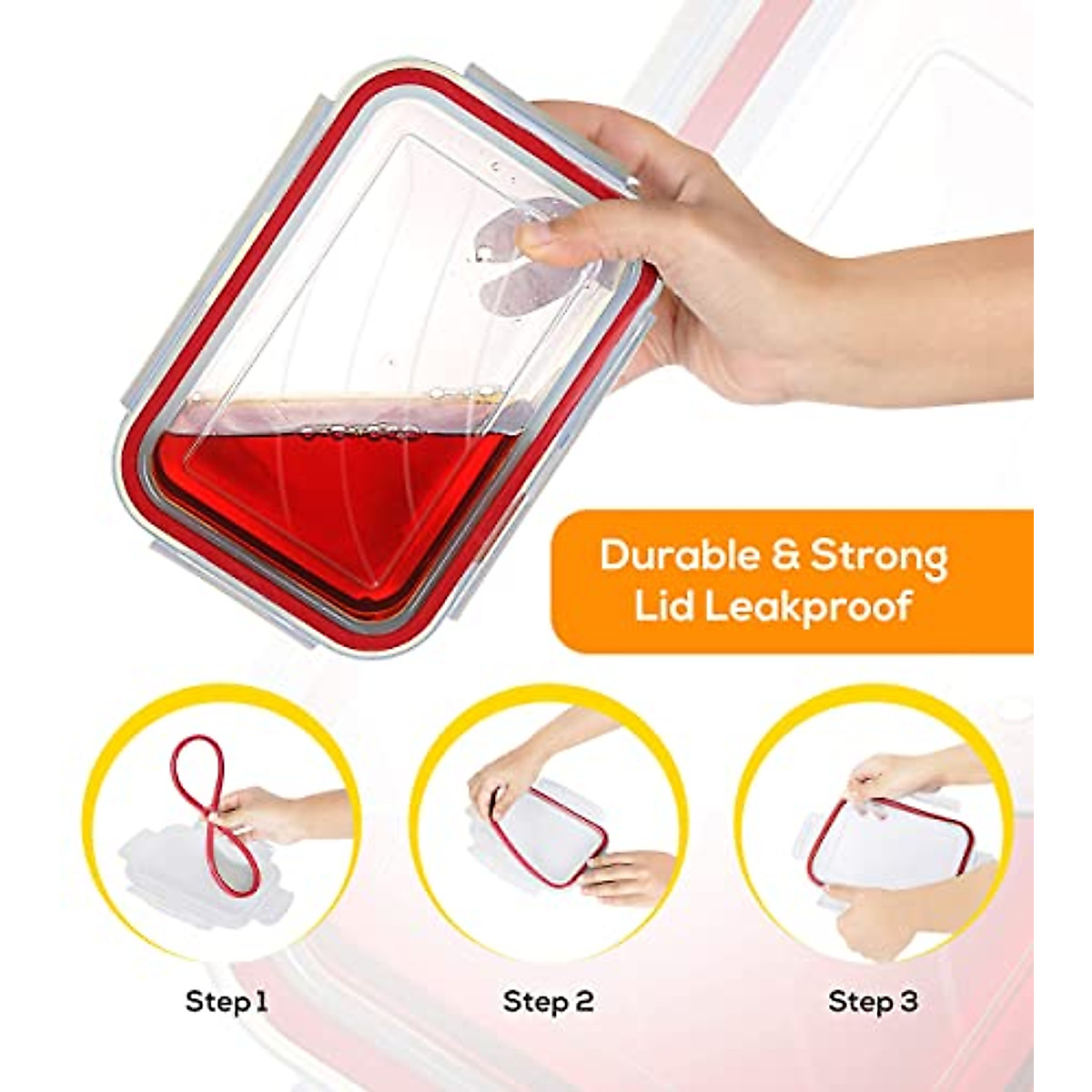 Utopia Kitchen Plastic Food Storage Container Set with Airtight Lids - Pack of 6 (3 Containers & 3 Snap Lids)- Reusable & Leftover Food Lunch Boxes - Leak Proof