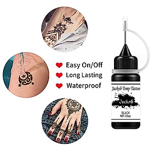 Jacknb Temporary Tattoo Kit Freehand Ink Semi Permanent Tattoo Jagua Gel 40 Pcs Free Stencils DIY Fake Freckles Temp Tattoos for Women Kids Men - Full Kit 4 Bottles