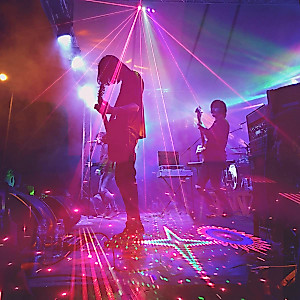 Upgraded 4 Lens DJ Disco Lights for Parties Laser Light Show with 9 LED Strobe Lights Remote&DMX512 Control, Sound Activated Club Lights for Home Party Birthday,Halloween,Christmas