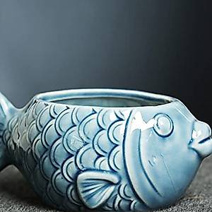 Yardwe Lovely Succulent Statue Sky Office Holder Desktop Planting Hole Home with Garden Bonsai Plants Ceramic Pots Pen Container Mini Cute Fish Flowerpot Table Indoor Herb for Shape