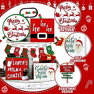 12 Pieces Christmas Tiered Tray Decor Christmas Santa Claus Table Decor Rustic Table Centerpiece Christmas Wooden Signs Farmhouse Tiered Tray Country Decor for Home Room Table Fireplace (Santa Claus)