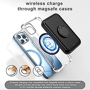 LEEHOU Wireless Portable Charger, 5000mAh Magnetic Power Bank,18W Fast Charging with USB C Cable&Finger Ring Holder Phone Battery Pack for iPhone 14Pro Max/Pro/13/12, AirPods(Black)