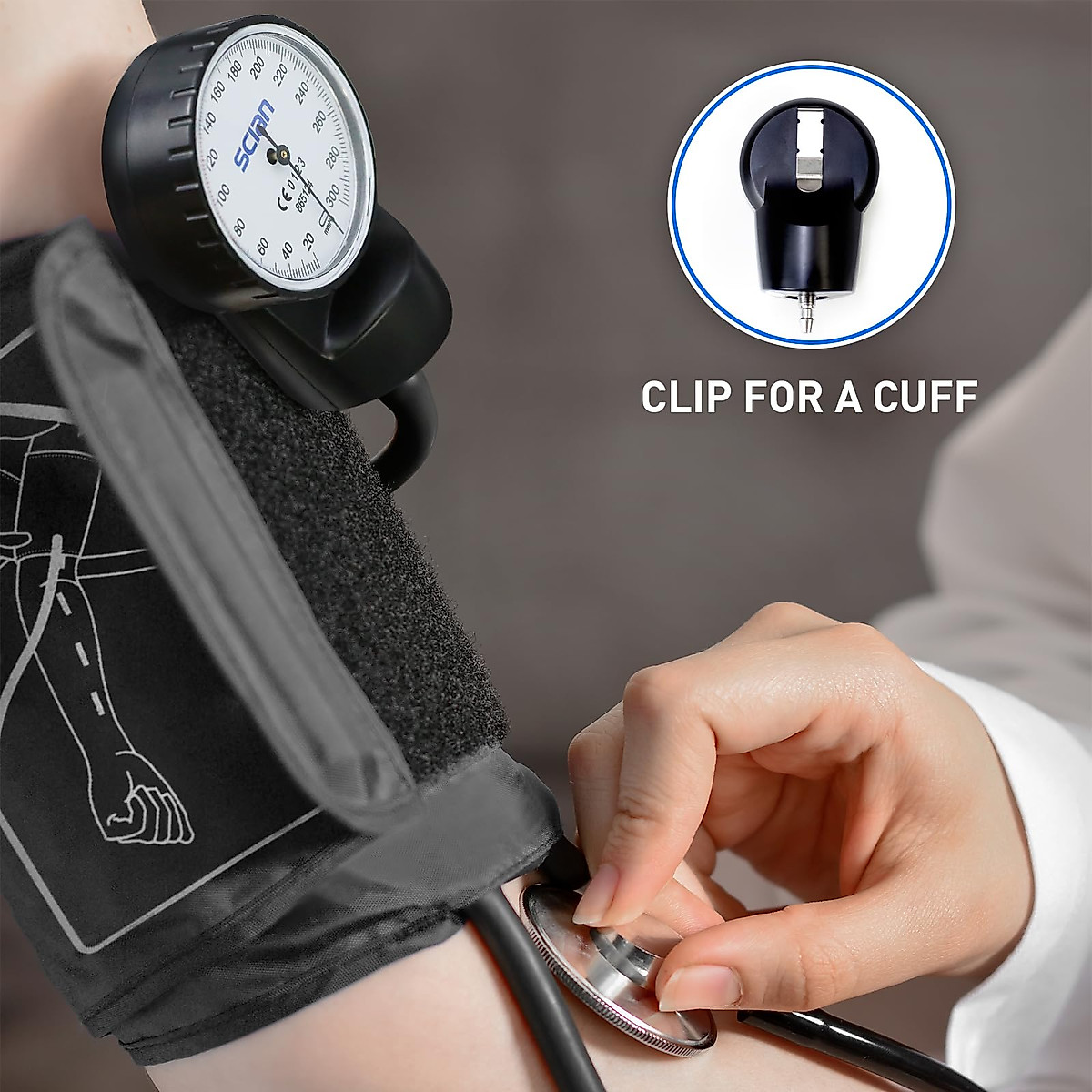 SCIAN Aneroid Sphygmomanometer - Manual Blood Pressure Cuff with D-Ring Universal Cuff 10-16"", Carrying Bag for Nurse Doctor Senior Adult(Black, Stethoscope Not Included), Large