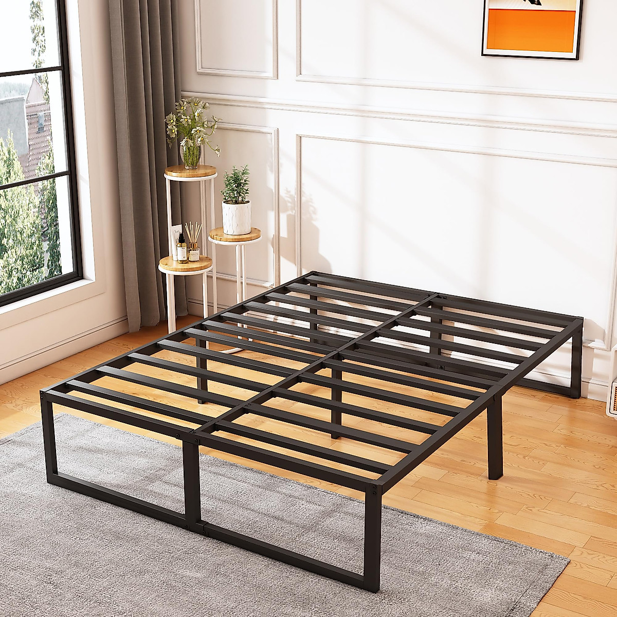 XINXINYAN 14 Inch Full Bed Frame, No Box Spring Needed, Heavy Duty Metal Platform Bed Frame Full Size, Strong Steel Slats Support, Noise Free, Easy Assembly, Black