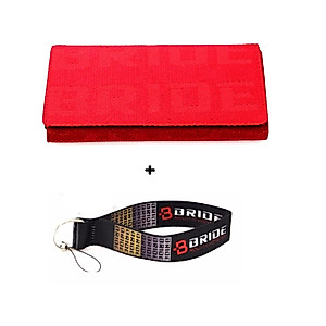JDM WOMENS BRIDE RACING FABRIC TRIFOLD RED WALLET LEATHER GRADATION FEMALE+Key