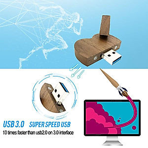 Heart Shaped Wood Flash Drive 32GB USB3.0 with Gift Box, FEWINA Wooden USB Drive 32G USB 3.0 Super-Speed Thumb Drive Jump Drive Wooden Box Ideal Gift for Birthday/Anniversary/Wedding