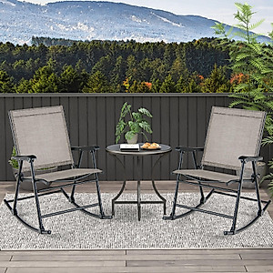 Tangkula Folding Rocking Chair Set of 2, Patio Rockers with Breathable Seat Fabric & Sturdy Metal Frame, Smooth Rocking Motion, Heavy-Duty Outdoor Rocker for Backyard, Front Porch, Poolside