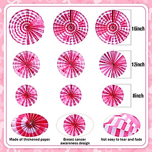 Outus 9 Pcs Breast Cancer Awareness Paper Fans Pink Ribbon Hanging Decorations Breast Cancer Hanging Paper Fans Ceiling Wall Garland for Pink Breast Cancer Party Decorations and Supplies